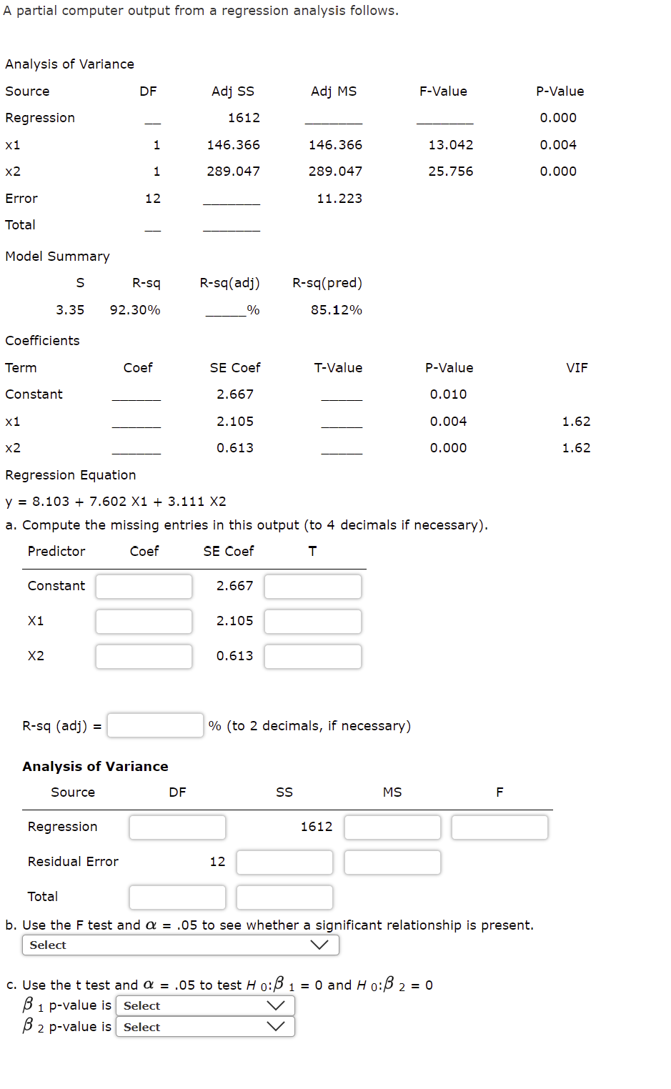 Solved A partial computer output from a regression analysis | Chegg.com
