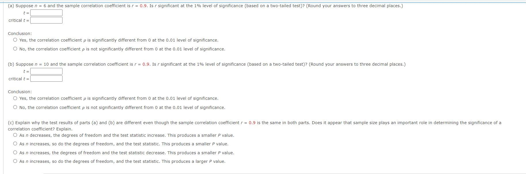 Solved (a) Suppose n = 6 and the sample correlation | Chegg.com