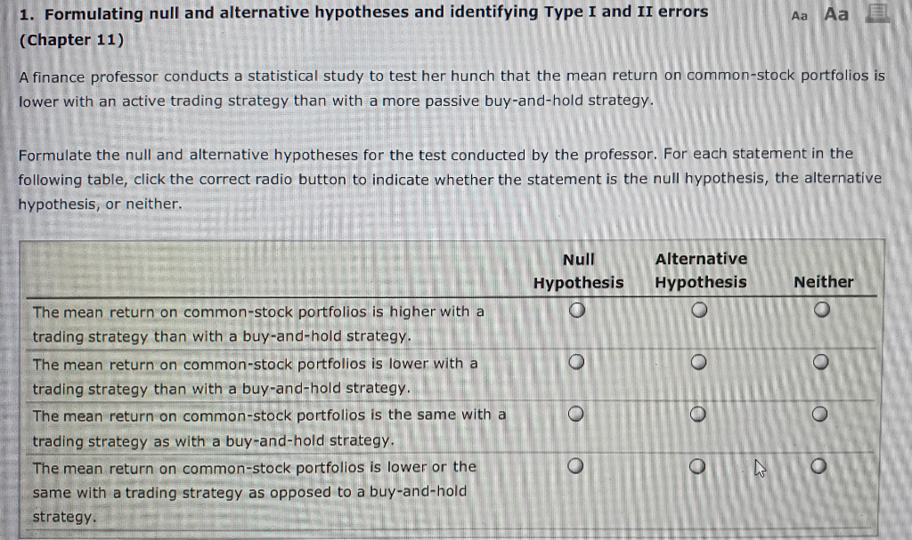 Solved Aa Aa 9 1. Formulating null and alternative | Chegg.com