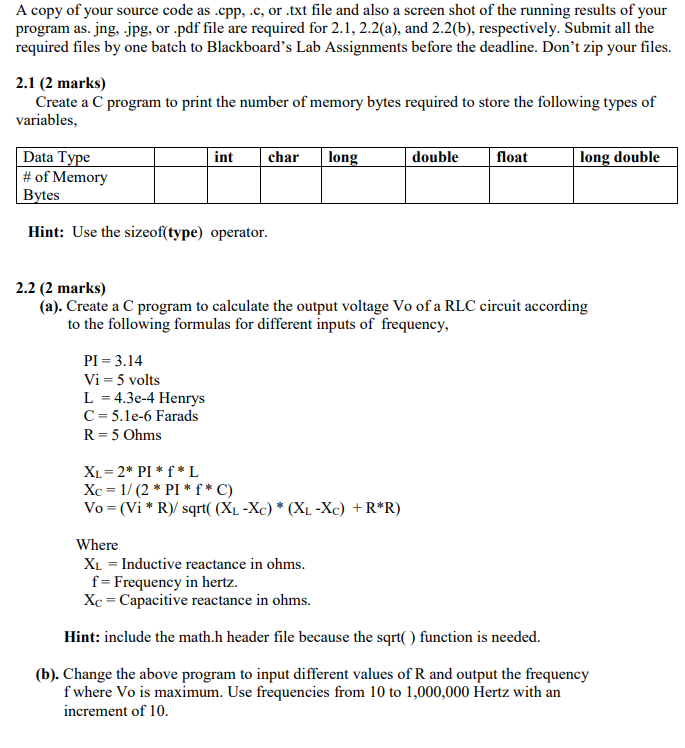Solved A copy of your source code as .cpp, .c, or .txt file | Chegg.com