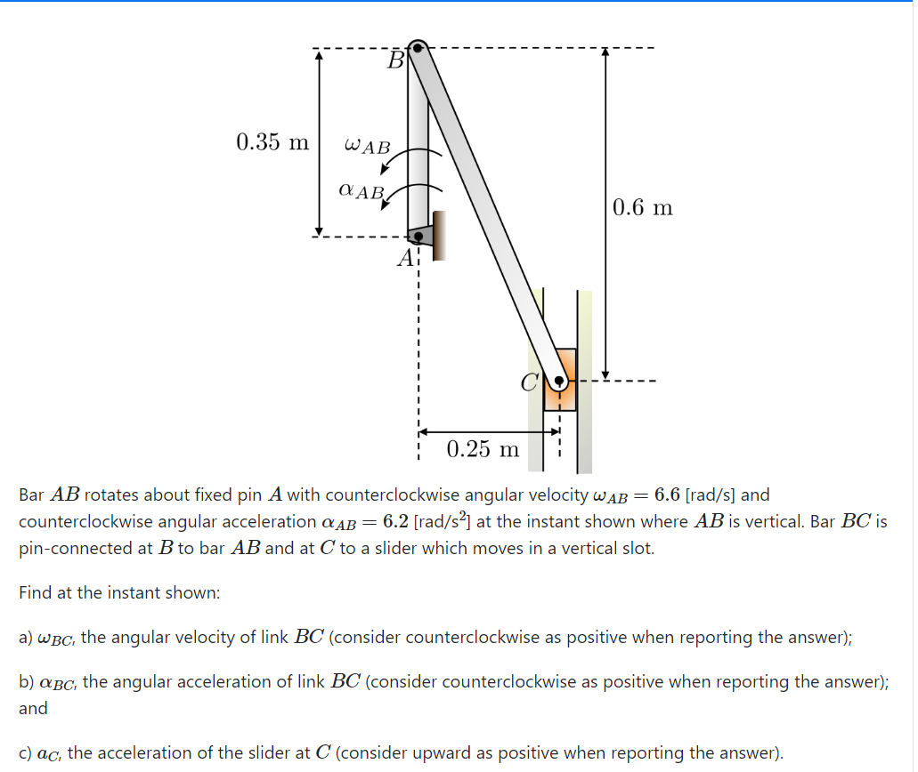 Solved Bar AB rotates about fixed pin A with | Chegg.com