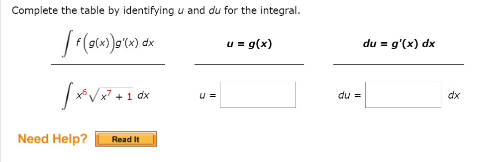 Solved Complete the table by identifying u and du for the | Chegg.com