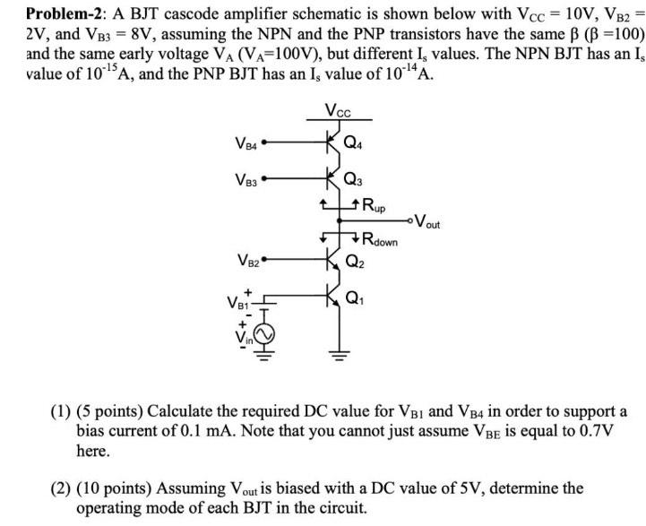 Solved Problem-2: A BJT cascode amplifier schematic is shown | Chegg.com