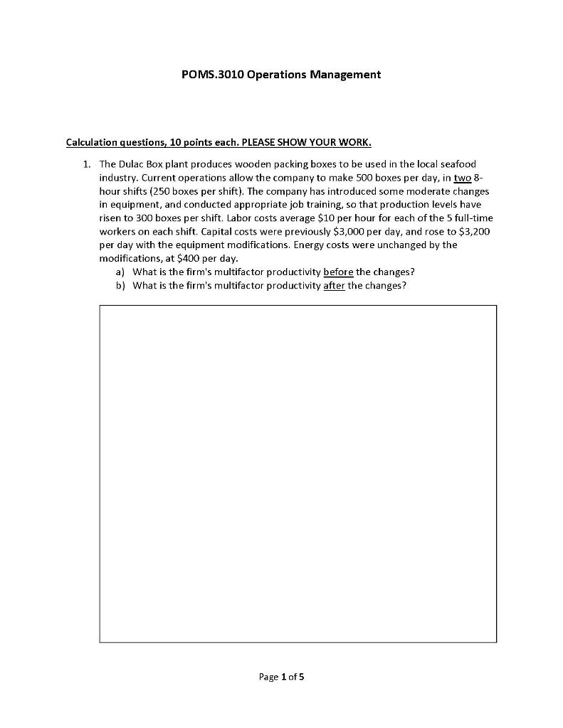 Solved POMS.3010 Operations Management Calculation | Chegg.com