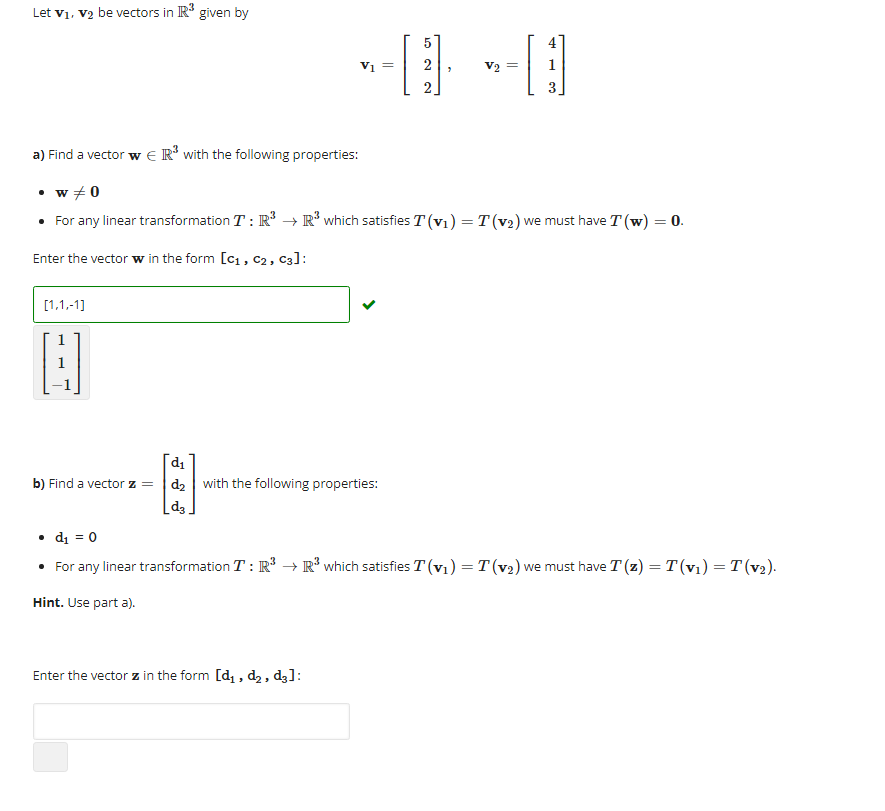 Solved Let v1,v2 be vectors in R3 given by | Chegg.com