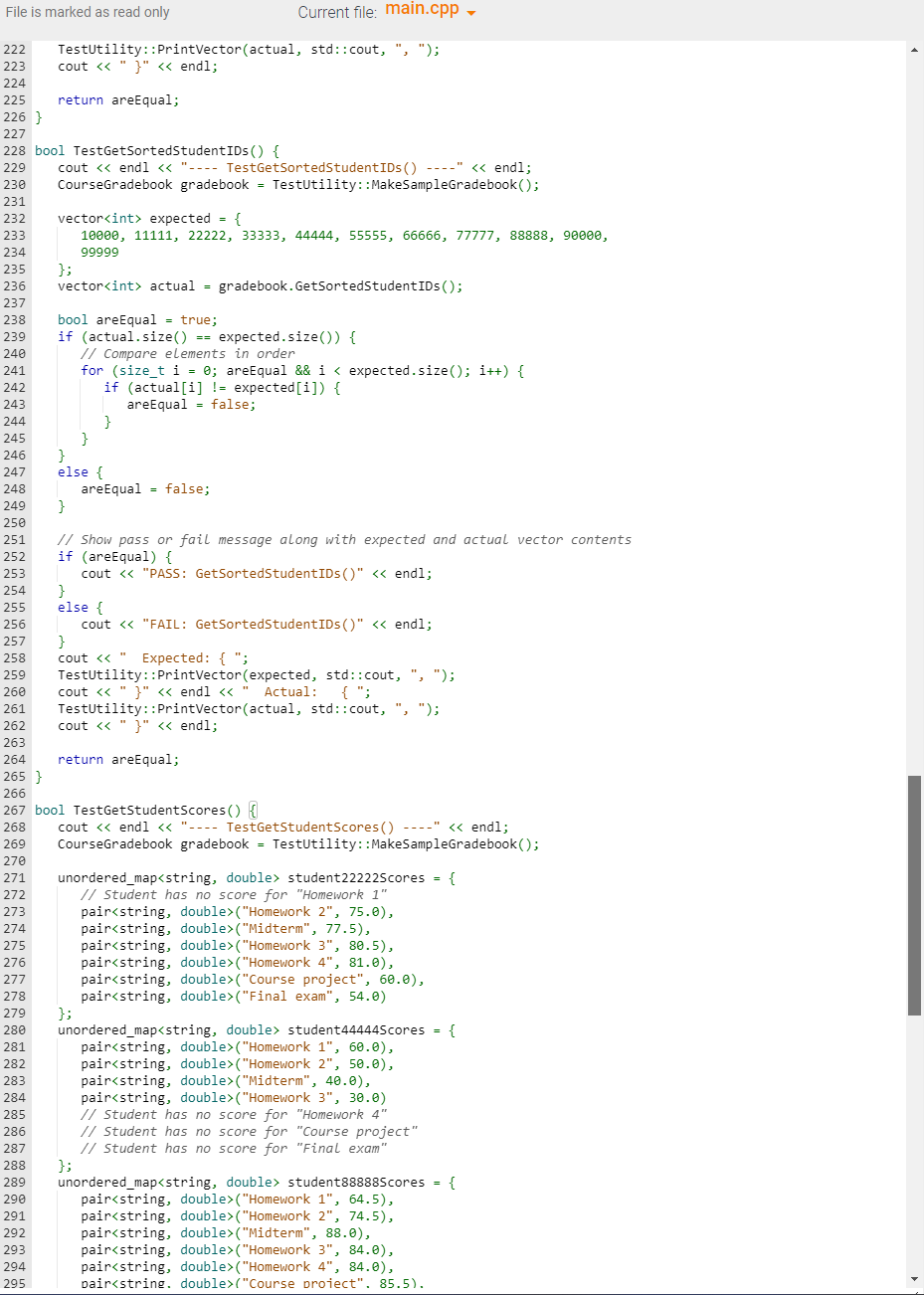 In C++ please!! 6.11.1: LAB: Course gradebook with | Chegg.com