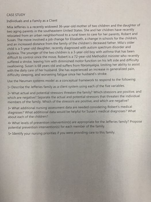 Solved CASE STUDY Individuals and a Family as a Client Mila | Chegg.com