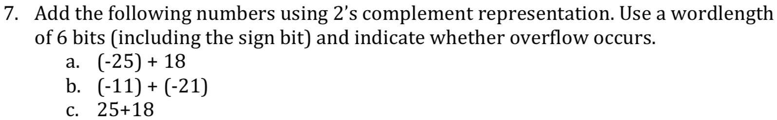 Solved 7 Add The Following Numbers Using 2 s Complement Chegg