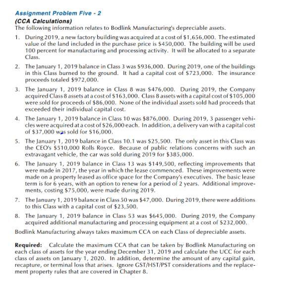 Solved Assignment Problem Five - 2 (CCA Calculations) The | Chegg.com