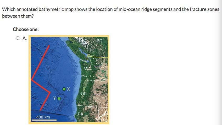 Solved Which annotated bathymetric map shows the location of | Chegg.com