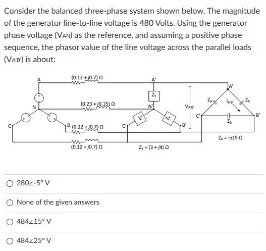 Solved Consider the balanced three-phase system shown below. | Chegg.com