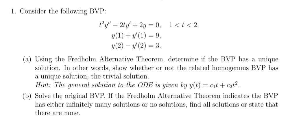 Solved 1. Consider the following BVP: | Chegg.com