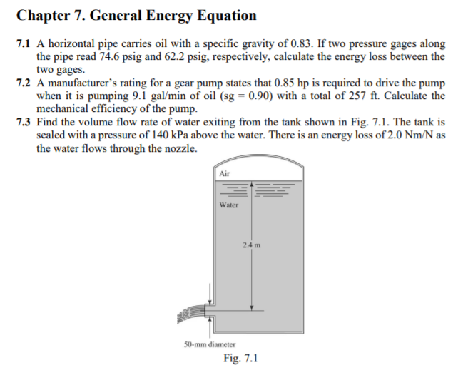 Solved Chapter 7. General Energy Equation 7.1 A horizontal | Chegg.com