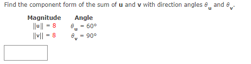 Solved Find the component form of the sum of u and v with | Chegg.com