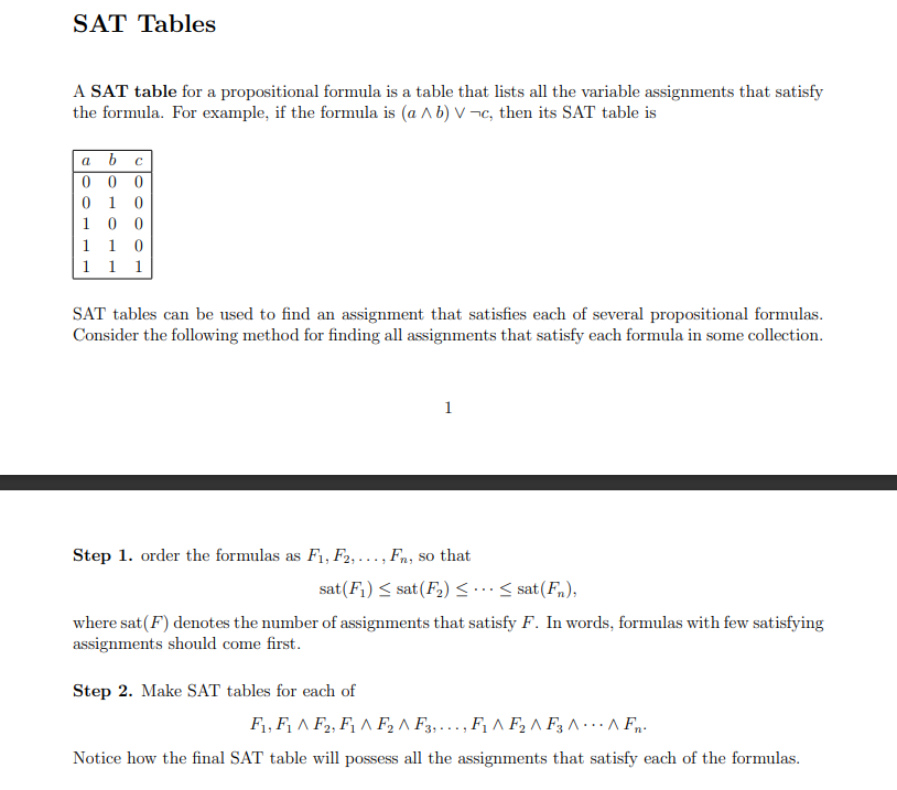 Solved SAT Tables A SAT table for a propositional formula is | Chegg.com
