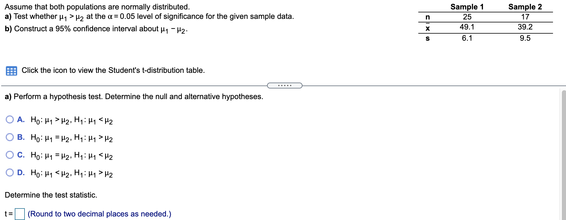 Solved Assume that both populations are normally | Chegg.com