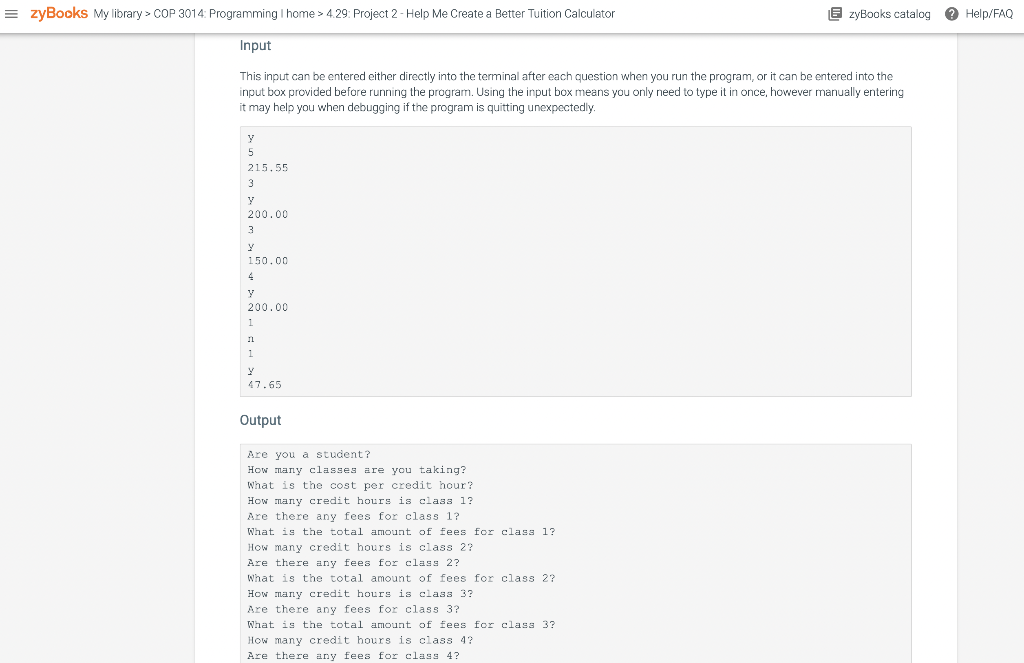 Solved = zyBooks My library > COP 3014. Programming home > | Chegg.com