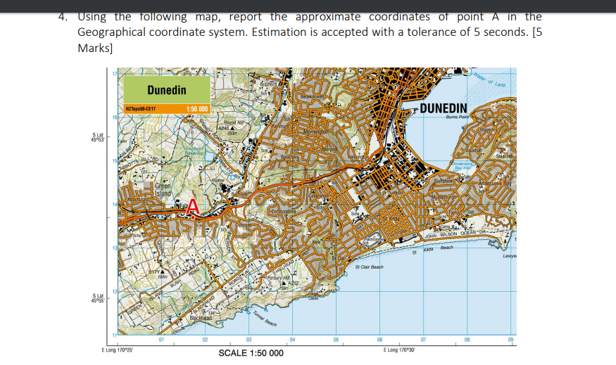 Solved 4. Using the following map, report the approximate | Chegg.com
