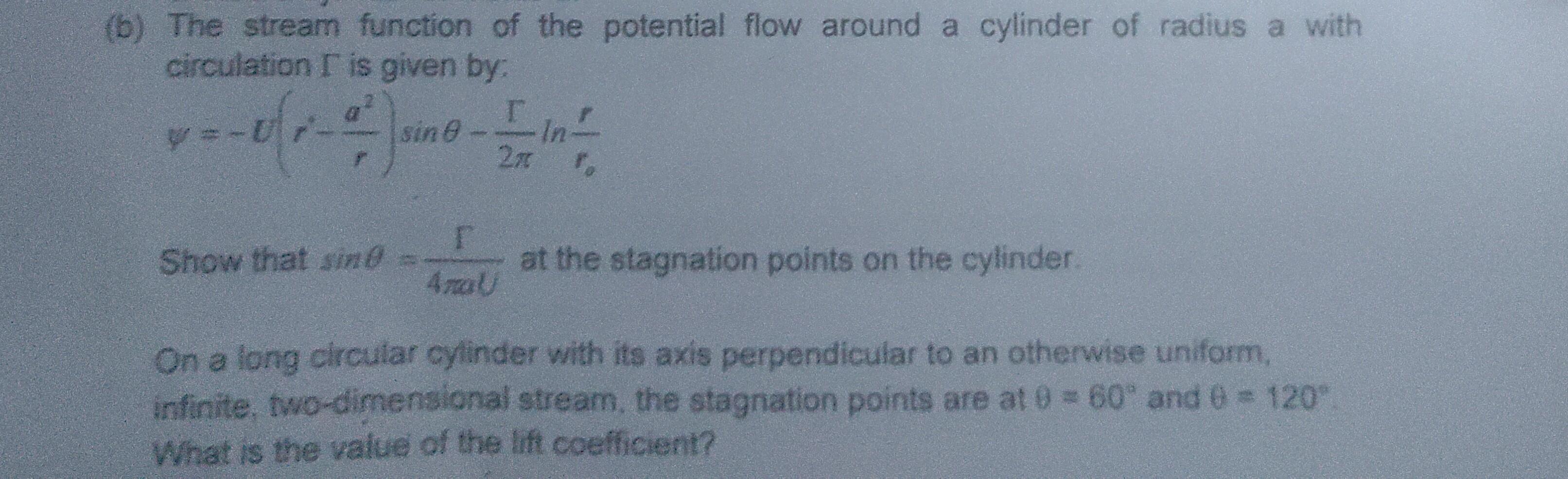 (b) The stream function of the potential flow around | Chegg.com