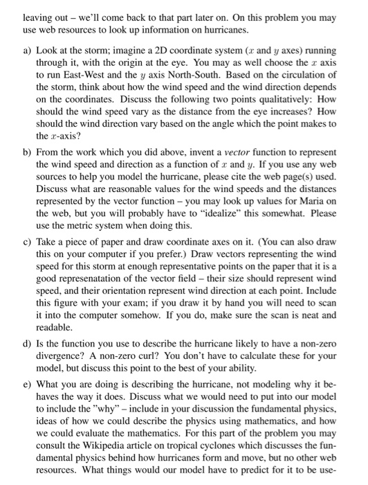 Solved 4 Vector Field of a Hurricane 40 points Open ended | Chegg.com