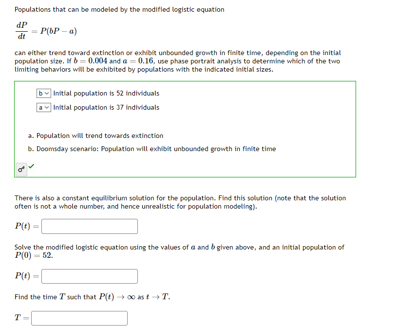 Solved Populations That Can Be Modeled By The Modified