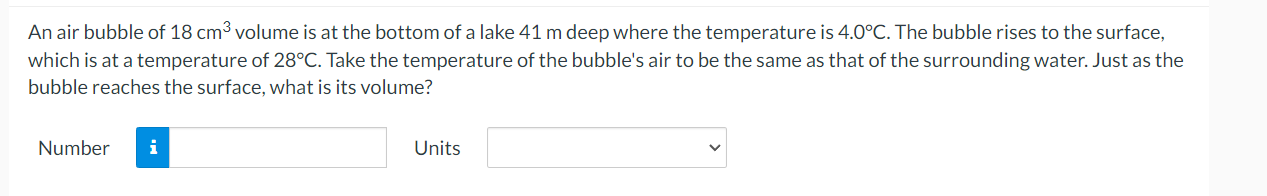 Solved An air bubble of 18 cm3 volume is at the bottom of a | Chegg.com