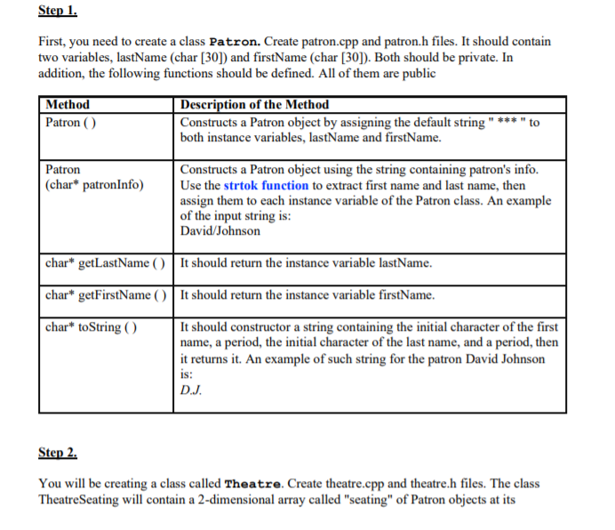 Solved Step 1. First, you need to create a class Patron. | Chegg.com