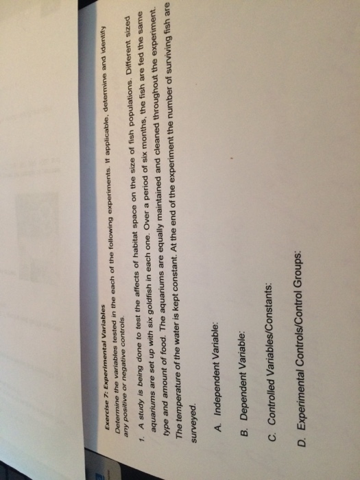 Solved Exercise 7: Experimental Variables Determine the | Chegg.com