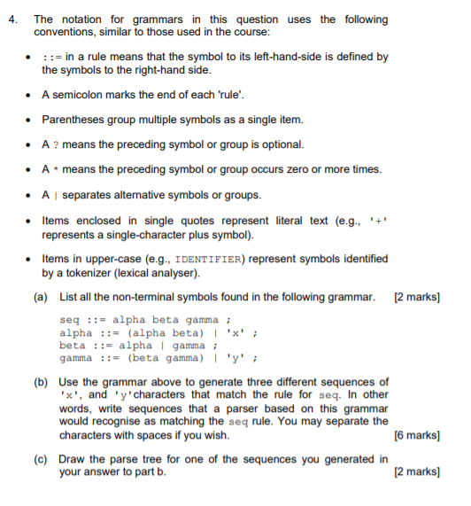 Solved 4. The notation for grammars in this question uses | Chegg.com