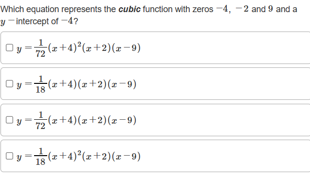 Solved Which equation represents the cubic function with | Chegg.com