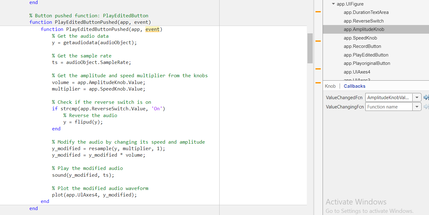 Solved MATLAB App Original Record Duration Play (original) | Chegg.com