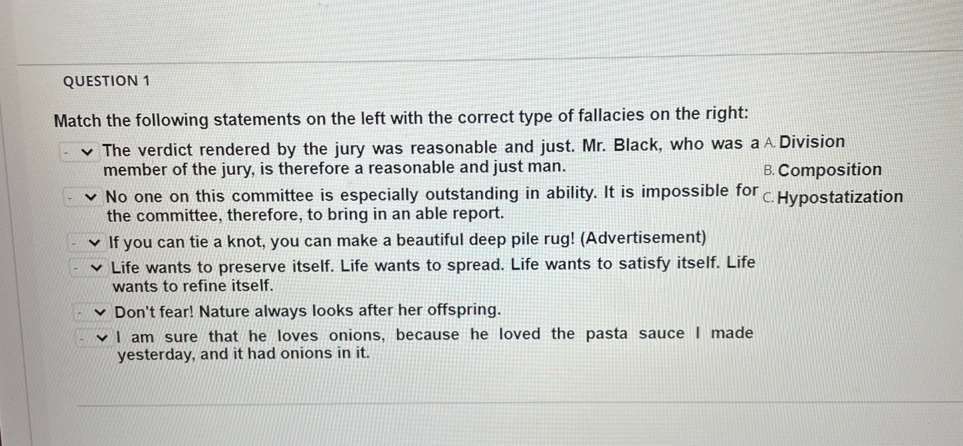 Solved Match the following statements on the left with the | Chegg.com