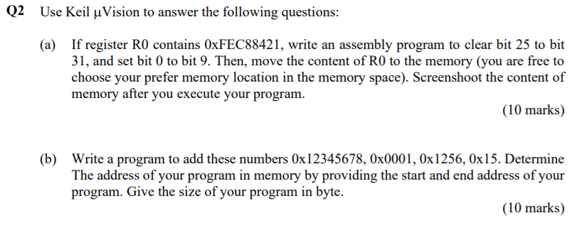 Q2 Use Keil uVision to answer the following | Chegg.com