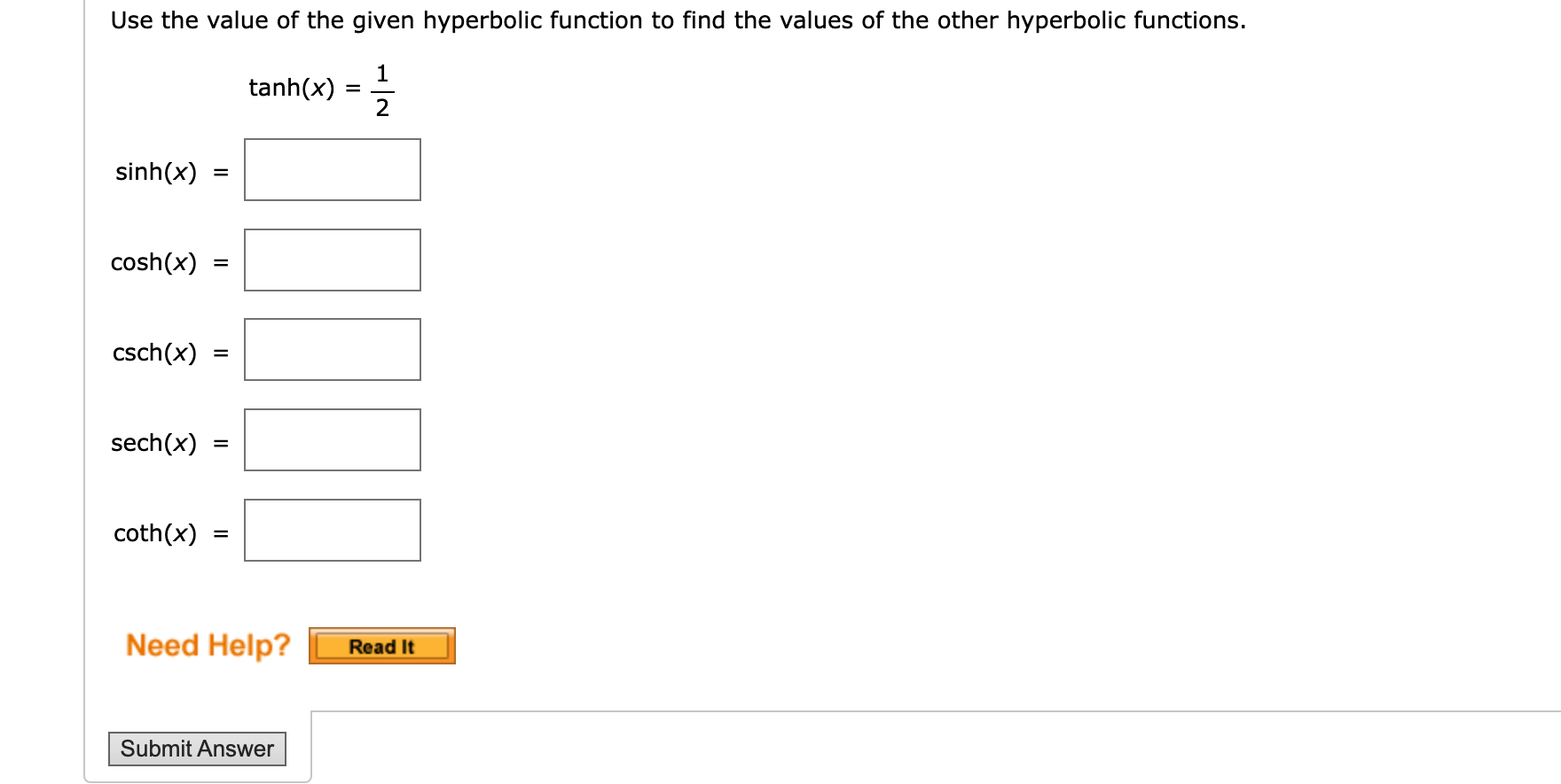 Solved Use the value of the given hyperbolic function to | Chegg.com