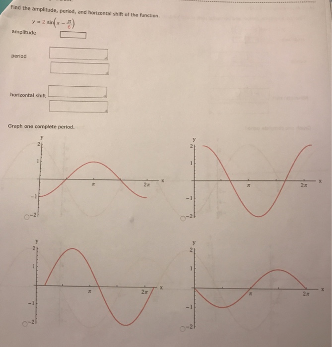 Solved Find the amplitude, period, and horizontal shift of | Chegg.com