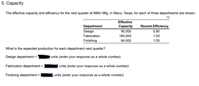 Solved The effective capacity and efficiency for the next | Chegg.com