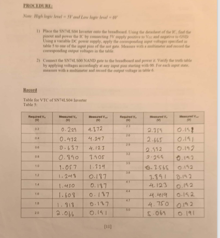 Solved PROCIDURI Note. IIigh logic level = 5Y and Low logic | Chegg.com
