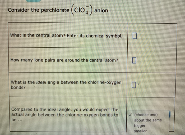 Solved Consider the perchlorate (CIO4) anion. What is the | Chegg.com