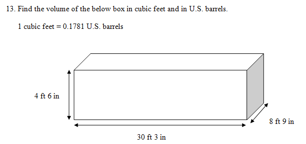 Solved 13. Find the volume of the below box in cubic feet | Chegg.com