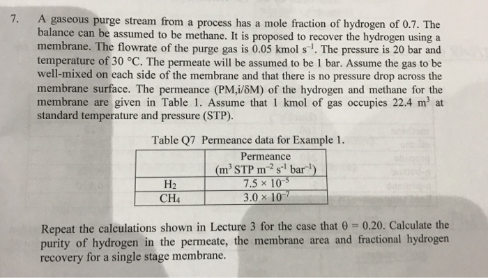 gaseous purge stream from a process has a mole | Chegg.com