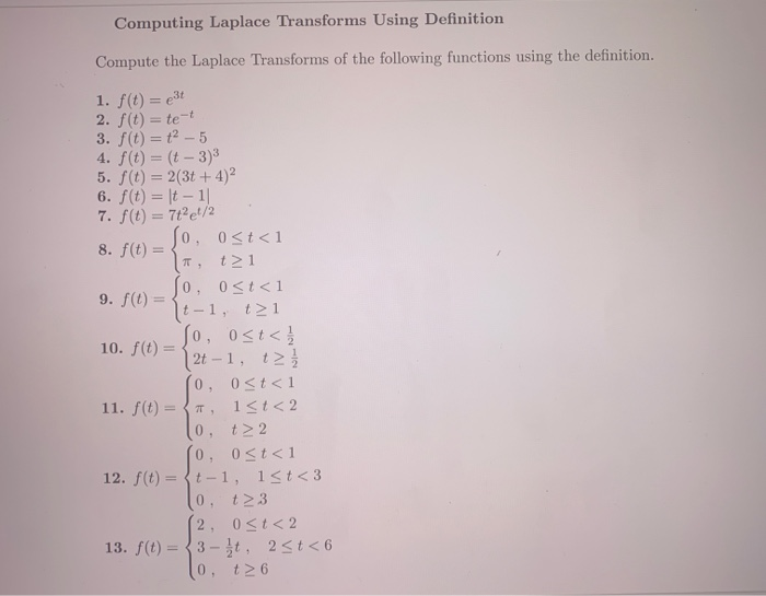 Solved Computing Laplace Transforms Using Definition Compute | Chegg.com
