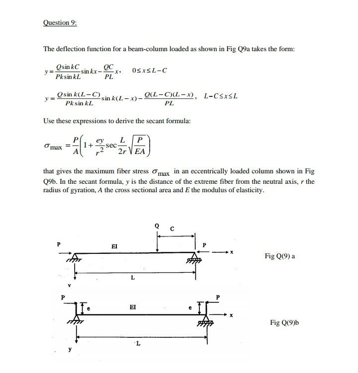 Question 9: The deflection function for a beam-column | Chegg.com