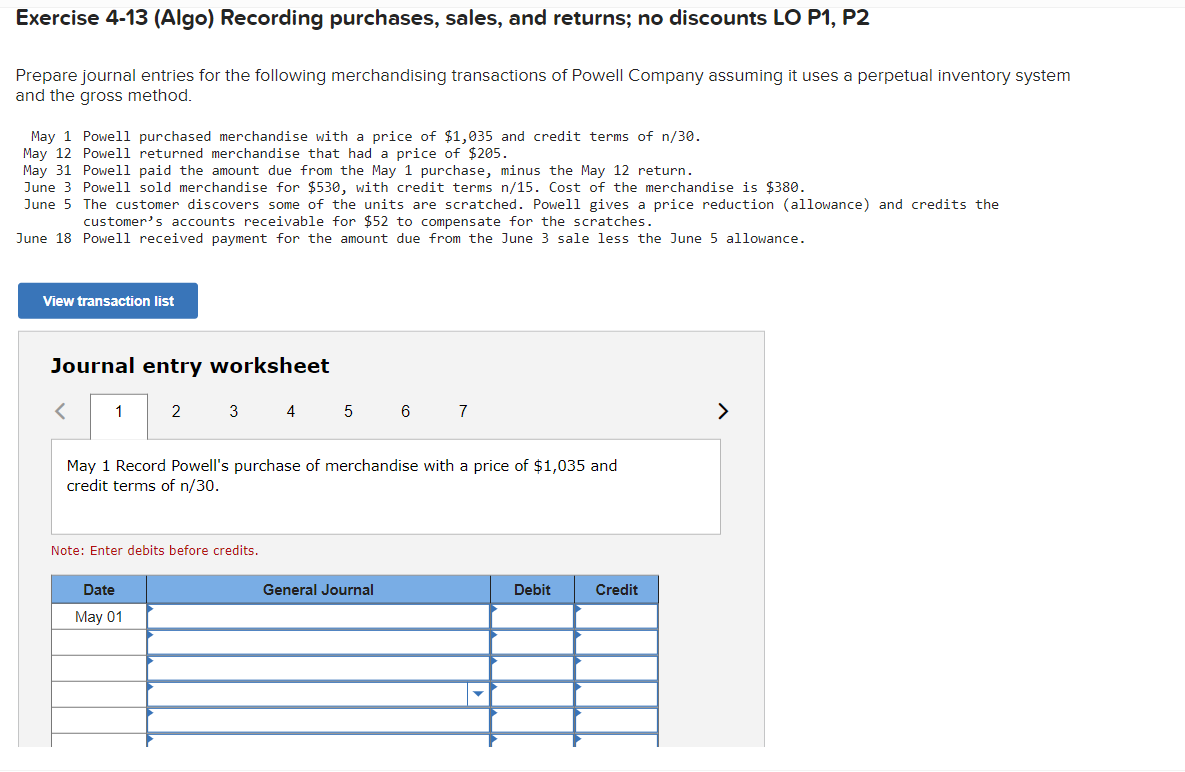 Solved Exercise 4-13 (Algo) Recording purchases, sales, and | Chegg.com