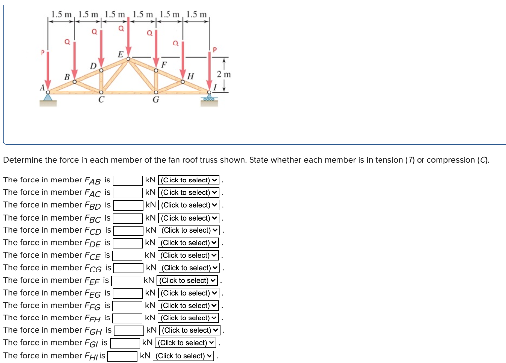 Solved Consider the given structure with P = 1 kN and Q = 2 | Chegg.com