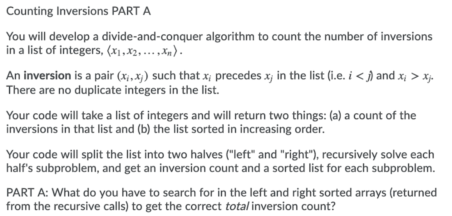 Counting Inversions PART A You will develop a | Chegg.com