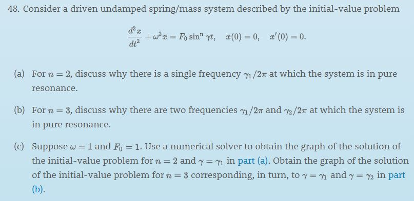 Solved 48. Consider a driven undamped spring/mass system | Chegg.com