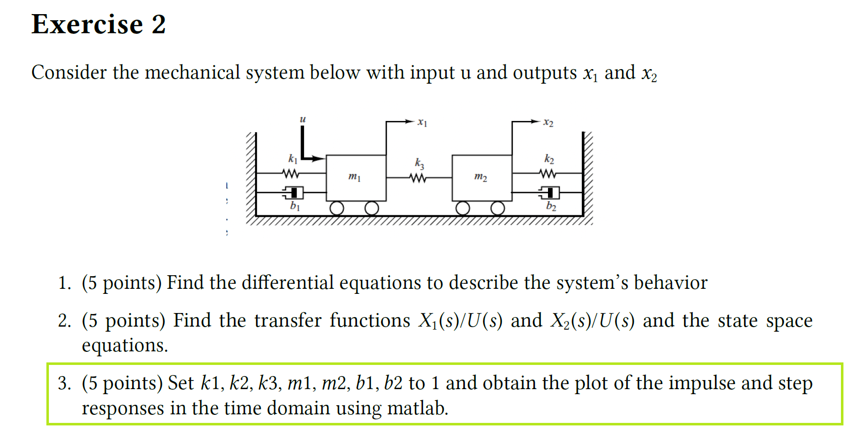 Solved Consider the mechanical system below with input u and | Chegg.com