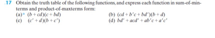 Solved 17 Obtain The Truth Table Of The Following Functions