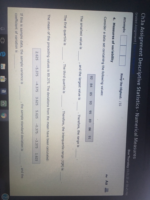 Solved Ch3a Assignment Descriptive Statistics - Numerical | Chegg.com
