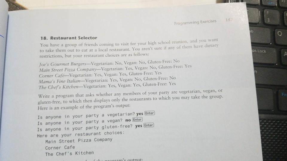 Solved Programming Exercises Ds Lock 18 Restaurant Selector
